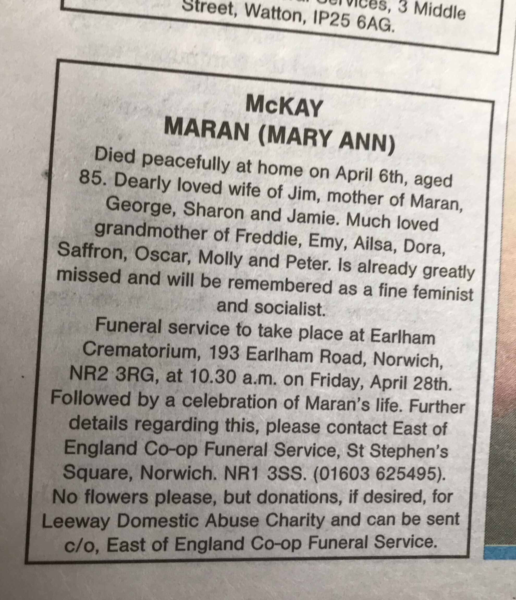 Maran (Mary Ann) McKay (1937-2023) RIP XXX – GEORGE McKAY professor ...